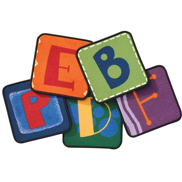 Toddler Alphabet Blocks Carpet Squares - Set of 26 - Primary Colors ...